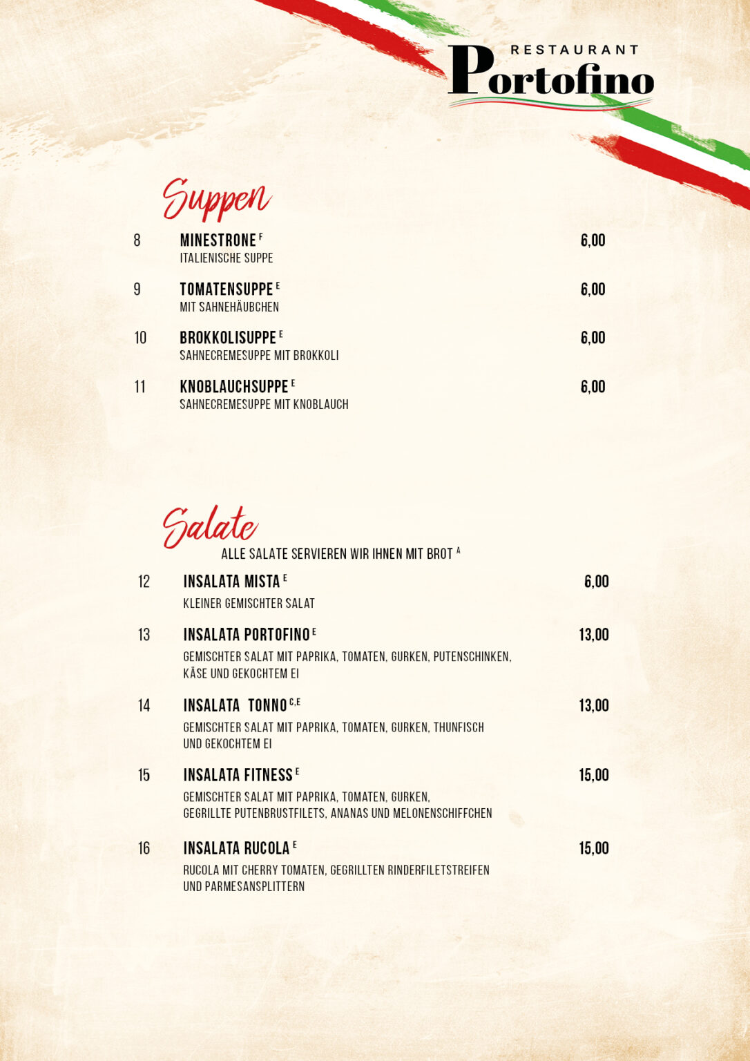 Speisekarte - Restaurant Pizzeria Portofino Bad Wildbad